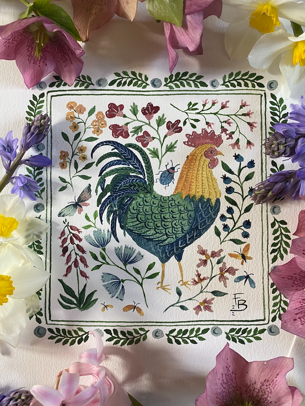 Print - Spring Chicken - Cockerel – Felicity-Buchanan-Designs